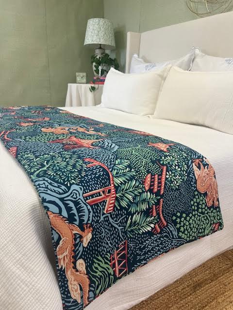 Dragon & Pagoda in Navy Bed Footer