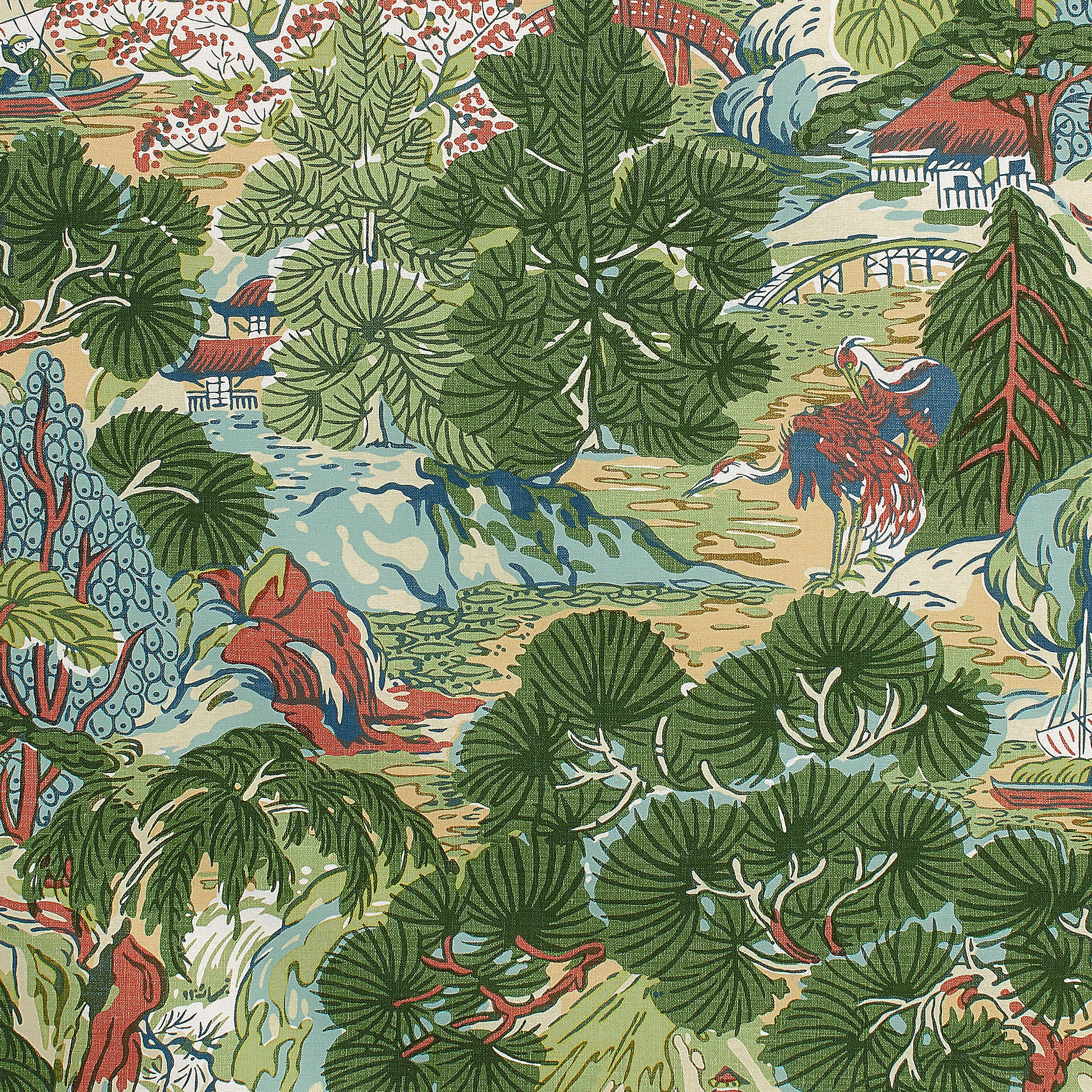 Pagoda Trees in Coral & Green by Thibaut