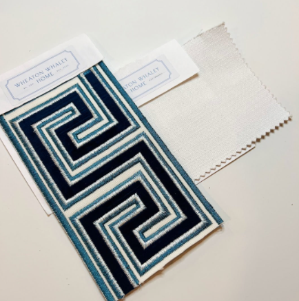 Blue Velvet Key Tape on White Cotton Drapery Panel (Stain & Soil Repel